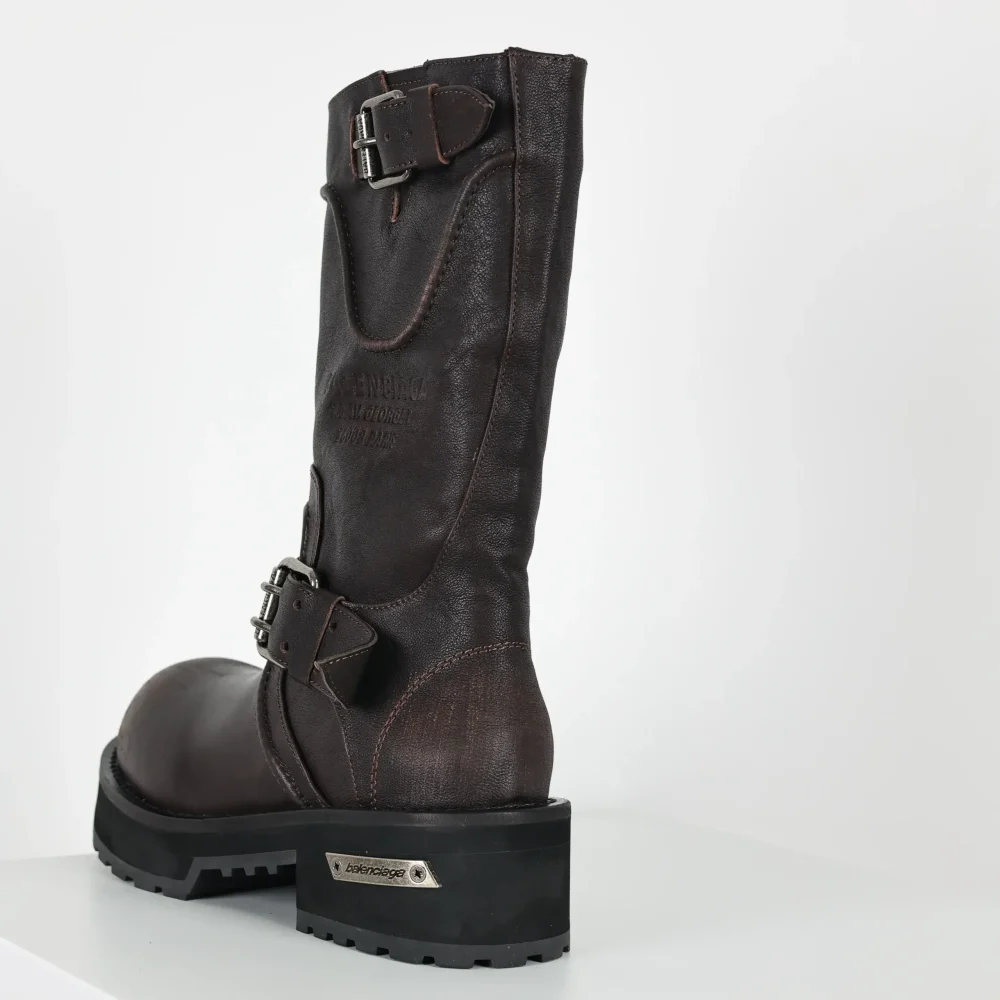Balenciaga 25FW Venom Motorcycle Punk Martin Buckle Tall Boots Brown ...