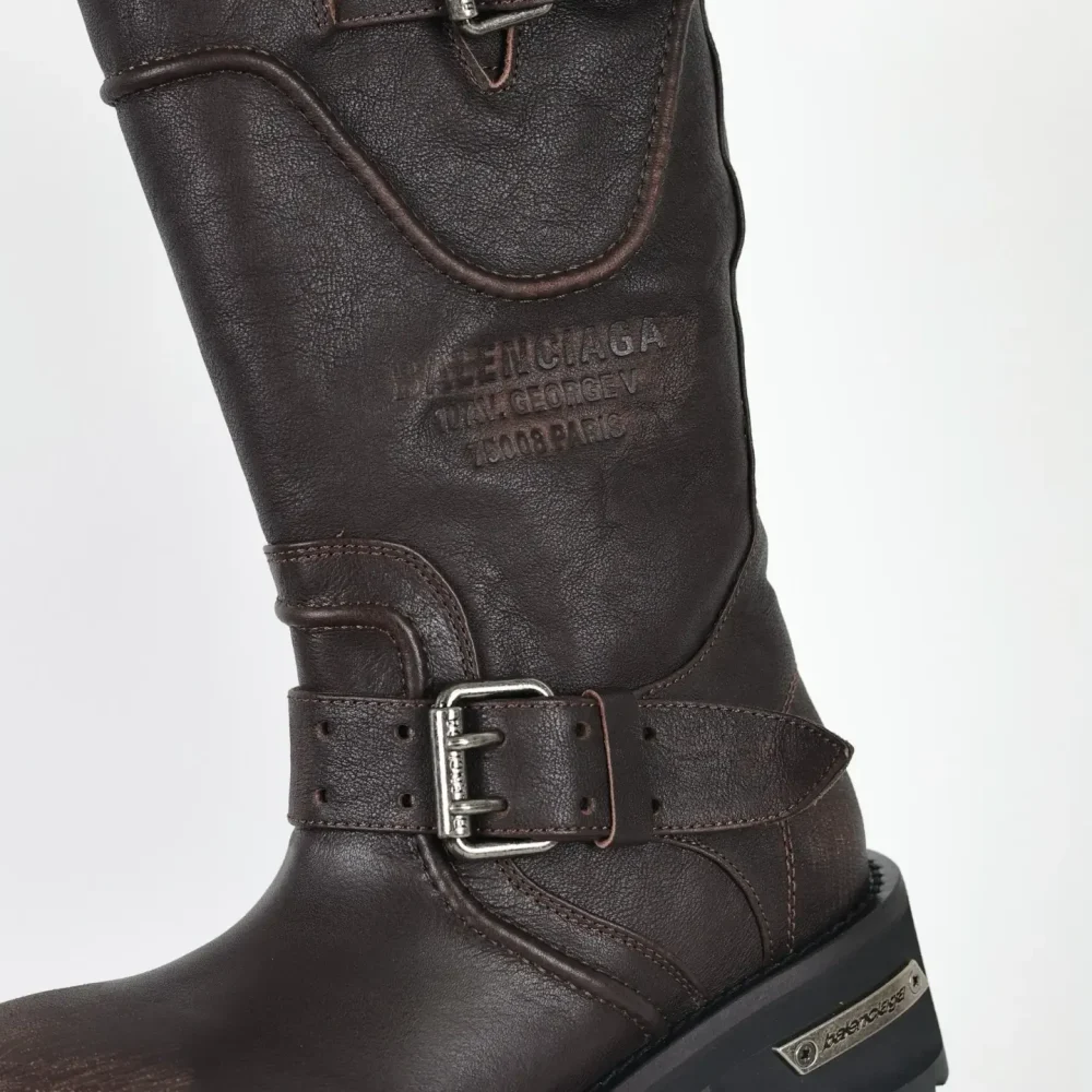 Balenciaga 25FW Venom Motorcycle Punk Martin Buckle Tall Boots Brown ...
